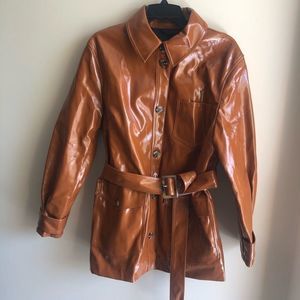 Topshop | Jackets & Coats | Topshop Brown Belted Vinyl Coat A2 | Poshmark
